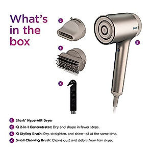 Shark HD112BRN Hair Blow Dryer HyperAIR Fast-Drying with IQ 2-in-1 Concentrator and Styling Attachments, Auto Presets, Rotatable Hot Air Brush, No Heat Damage, Ionic, Stone
