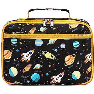 Kids Lunch Box Boys Girls Insulated Lunch Cooler Bag Reusable Lunch Tote Kit for School Travel (Rocket Planet)