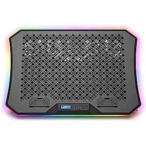 Aluratek Ergonomic USB Laptop Cooling Pad with RGB Lights (10 Patterns), 3 Quiet Fans, Smart Phone, Portable, Adjustable Height, Supports up to 19" Laptops (ACPRGB01F), Black