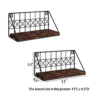 JOIN IRON Set of 2 Wall Mounted Floating Shelves Wood Rustic Storage Shelves for Bedroom, Bathroom, Living Room(Brown)