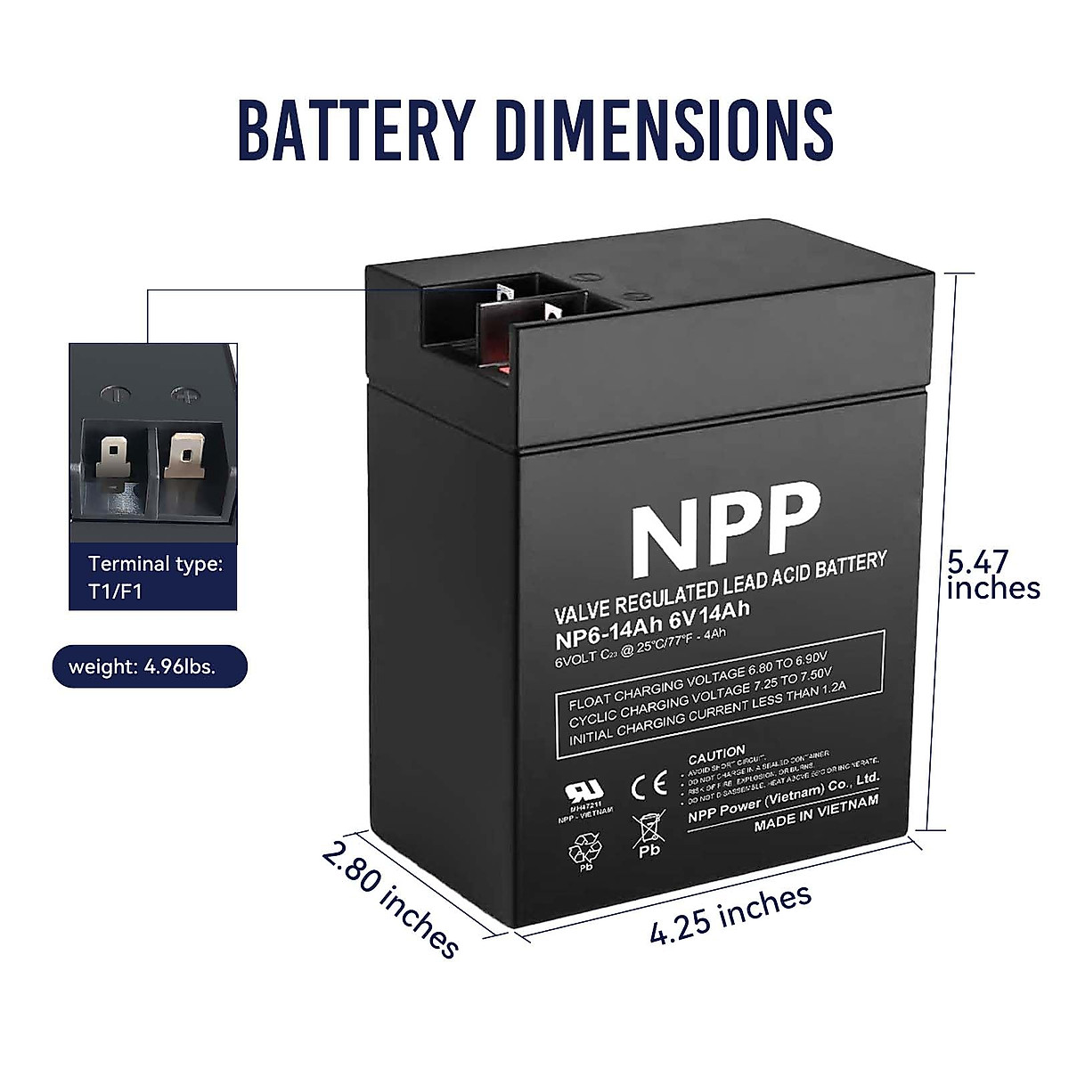 NPP NP6-14Ah 6V 14 Ah Rechargeable Sealed Lead Acid Battery for Parmak 901 & Magnum Solar Park & Teledyne B8-6 Emergency Lighting