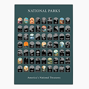 HYPERI 63 United States National Park Scratch Off Map, 12x16" National Parks Map Tracker, US National Park Checklist Poster, Hiking Gifts, National Parks Gifts, National Park Decor, Travel Map