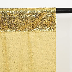 Poise3EHome 4Ft x 7Ft Gold Sequin Backdrop Curtain, Glitter Thick Satin Background Drapes, Sparkly Opaque Photography Curtain, Sequence Xmas Thanksgiving Backdrop for Wedding Party Holiday Decor