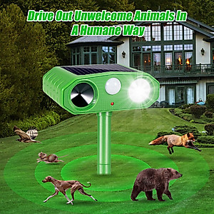 2 PCS Ultrasonic Animal Repellent Outdoor Solar Animal Repeller Waterproof with Motion Sensor & Strobe Light Alarm Sound Animal Deterrent for Cat Squirrel Raccoon Deer Fox Coyote Skunk Bird Repellent