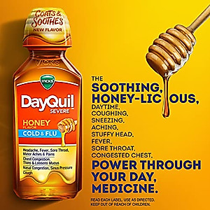 Vicks DayQuil & NyQuil Severe Honey Combo Pack, Cold & Flu Medicine, Max Strength Relief for Fever, Sore Throat, Sinus Pressure, Stuffy Nose, Honey Flavor, 2 x 12 oz Bottles, 1 NyQuil, 1 DayQuil