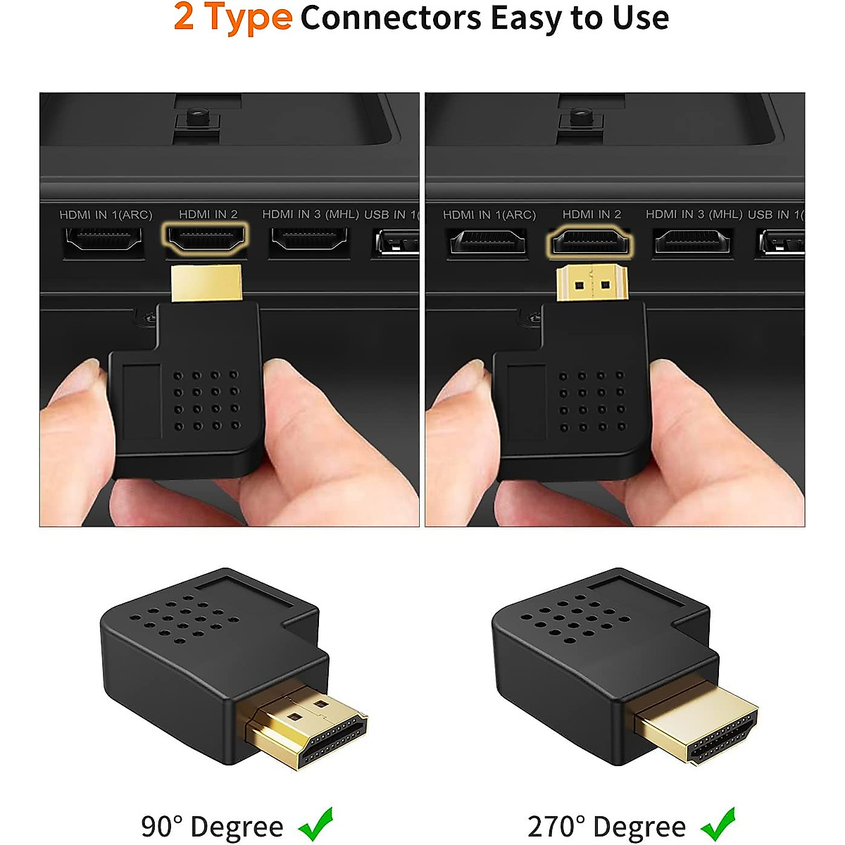 CableCreation Mini HDMI to HDMI Cable 6FT + HDMI Adapter Male to Female 2Pack 90 and 270 Degree Converter