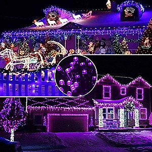 LuGlint Solar Christmas Lights, 2 Pack 100 LED Solar String Lights Outdoor,8 Modes Solar Decorative Lights for Indoor/Outdoor Tree,Patio,Garden, Christmas,Halloween,Wedding Party Decor (Purple)
