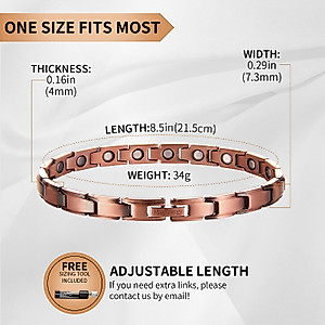MagEnergy Copper Bracelets for Women 99.9% Pure Copper Magnetic Link Bracelet, 8.5 inches Adjustable Bracelet Jewelry Box with Sizing Tool(Plain Style)