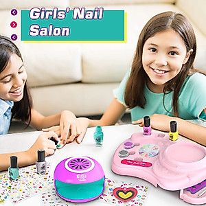 Amagoing Nail Polish Kit for Girl Ages 6-12, Kids Nail Art Salon Set with Nail Dryer, Peelable Glitter Nail Polish, Storage Desk, Makeup Manicures Decoration Studio Gifts for Birthday Spa Party Favors