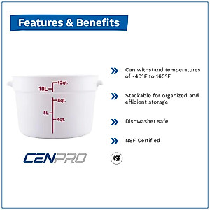 CenPro 29A-056 Round Food Storage Container - 12 Qt. Capacity - White - NSF
