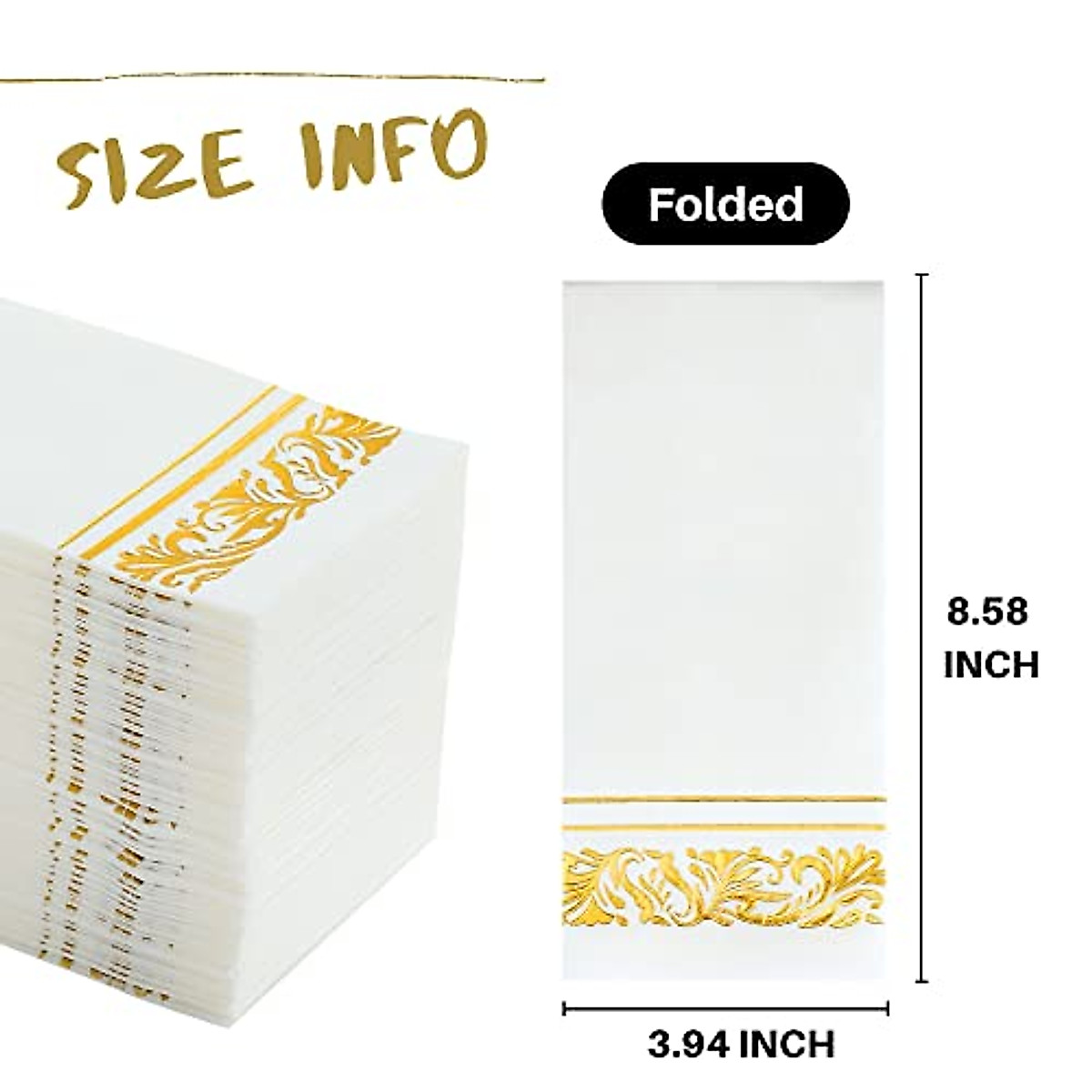 White and Gold Napkins Disposable Decorative - 100 PK - Linen Feel Paper Guest Towels Disposable Bathroom Fancy Wedding Napkins White Dinner Napkins Party Napkins Cloth Like