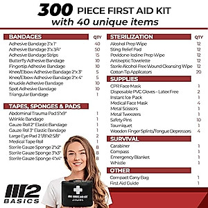 Professional 300 Piece (40 Unique Items) First Aid Kit | Emergency Medical Kits | Home, Business, Camping, Car, Office, Travel, Vehicle, Kids, Boat, Survival, Supplies