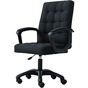 SHAWLA Chairs Mid-Back Flannel Adjustable Computer Office Desk Chair Lifting Study Chair (Color:Black)