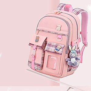 ZTGD Kawaii Backpack with Kawaii Rabbit Pin and Accessories Cute Kawaii Backpack for School Bag Kawaii Girl Backpack Cute Pink