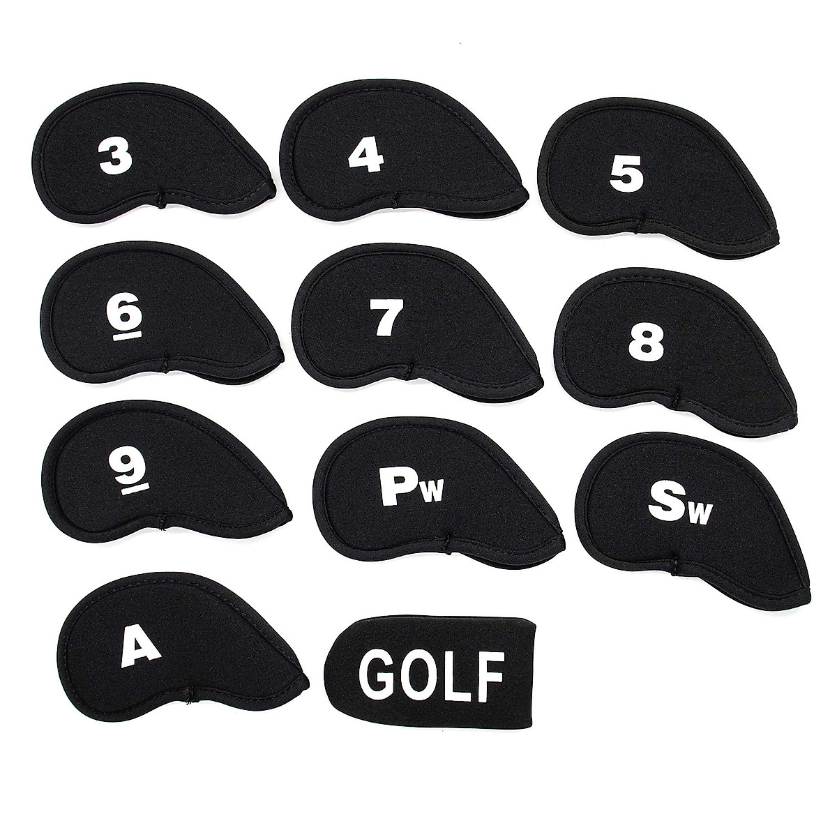 AUEAR, 11 Pack Golf Head Covers Black Neoprene Iron Putter Headcovers Set Fit All Brands
