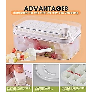 Ice Cube Trays with LId and Bin, Easy Release Ice Trays for Freezer, 2 Pack Ice Cube Molds, 64 Pcs Ice Cube Tray, Large Capacity Ice Tray Holder, Includes Ice Tong, Ice Spoon, for Whiskey, Cocktail.