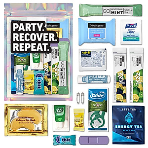 Hangover Kit - 10 Piece Pre-Filled Gift Bag - Essential Supplies Set - Wedding, Birthday, or Bachelor/Bachelorette - Zest Hydration Packets, Chew, & More