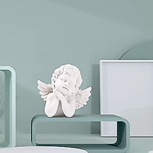 BRABUD Resin White Angle Statue Praying Cherub Statue Indoor Outdoor Home Garden Wings Angel Decoration Figurine Collection 5.1'' TQGJBS69