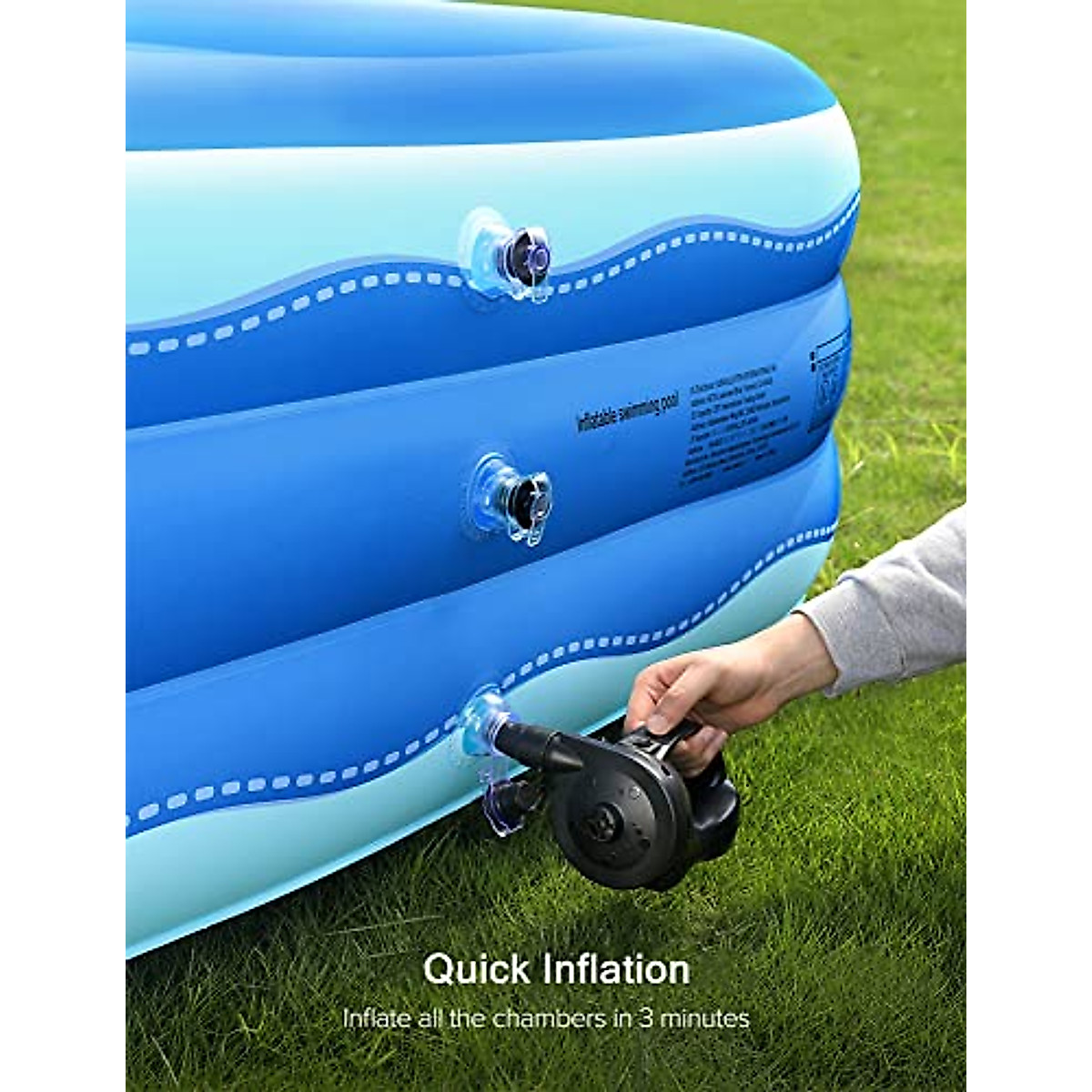 Inflatable Swimming Pool, Rectangle Above Ground Family Blow Up Pool, Swimming Pool for Kiddie Adults, Large Full-Sized Thickened Plastic Pool for Garden Backyard Outdoor (92 inx 56inx 20in)