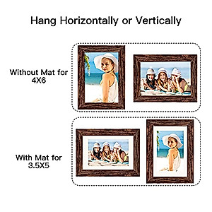 BAIJIALI 4x6 Picture Frame Distressed Farmhouse Wood Pattern Set of 4 with Tempered Glass,Display 3.5x5 Photos with Mat or 4x6 Without Mat, Horizontal and Vertical Formats for Wall and Table Mounting,Multicolour