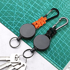 AOMIG 2 Pack Retractable Keychain, Heavy Duty Retractable Badge Holder Reel, Retractable ID Badge Clip Reel with Steel Cable and Carabiner Clip, Badge Reel Carabiner Key Chain（Black&Orange）