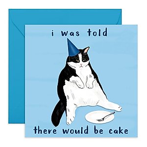 CENTRAL 23- Funny Birthday Cards for Him - 'I Was Told There Would Be Cake' - Fun Birthday Cards for Mom - Cat Birthday Card - Ideal Birthday Card for Her - Comes with Fun Stickers