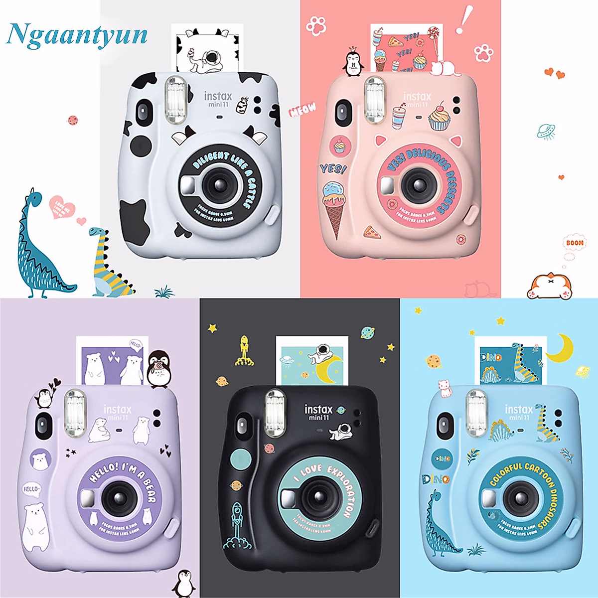 Mini 11 Accessories Kit for Fujifilm Instax Mini 11 Instant Camera Sticker, Camera Case Bag Film Photo Album Book Wall Hanging Frame Decoration Decal Set of 5 Sheets (Dessert Animal)