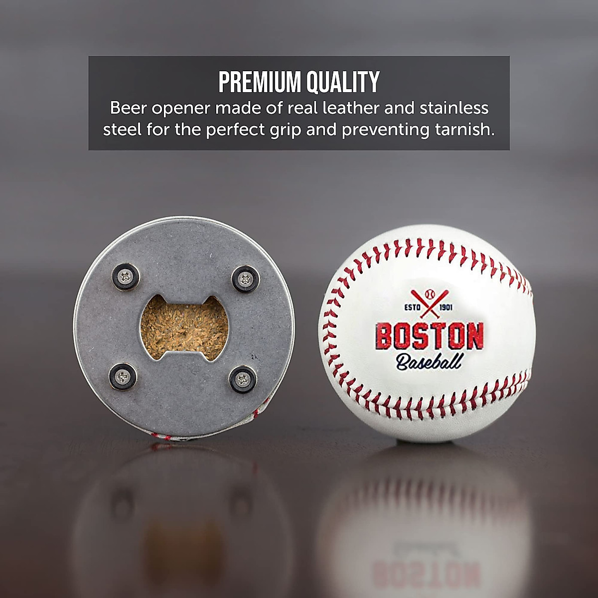 Buffalo BottleCraft Boston Bottle Opener, Made from a real Baseball, The BaseballOpener, Cap Catcher, Fridge Magnet