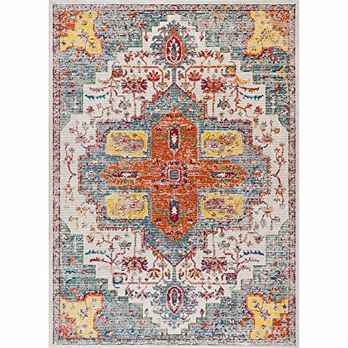 JONATHAN Y CAV100A-3 Zafra Vintage Medallion Indoor Area-Rug Bohemian Floral Rustic Easy-Cleaning High Traffic Bedroom Kitchen Living Room Non Shedding, 3 ft x 5 ft, Coral/Blue/Multi