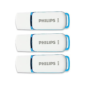 PHILIPS 16GB Flash Drive, Snow Edition USB 2.0 - White/Blue - 3-Pack