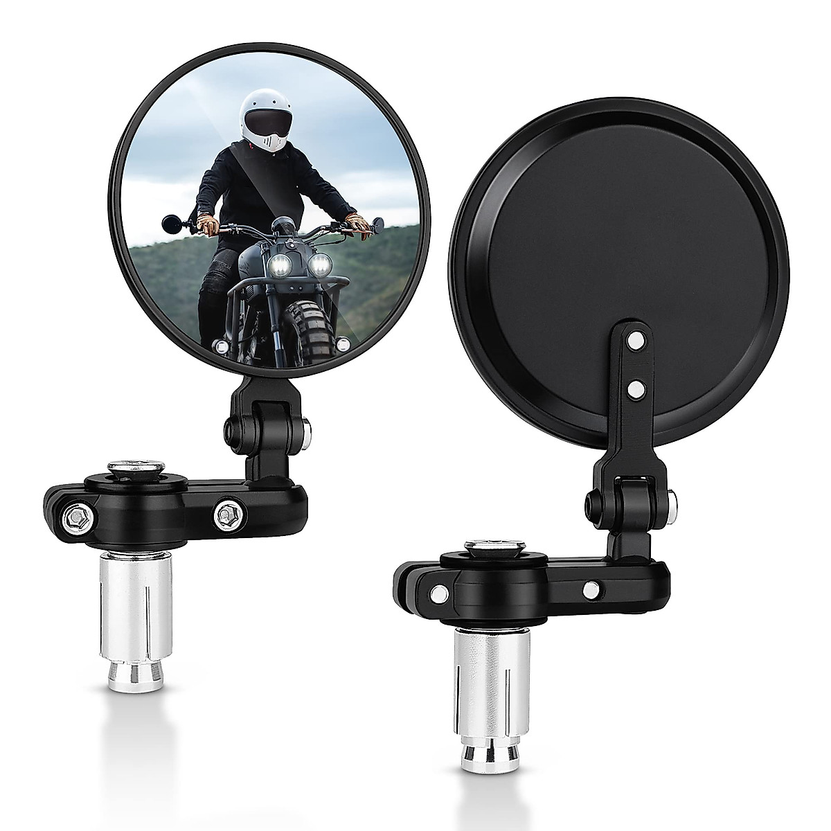 MICTUNING Universal Motorcycle Mirrors - 3 Inch Round Folding Bar End Side Mirror Compatible with Honda, Scooter, Suzuki, Yamaha, Kawasaki, Victory and More