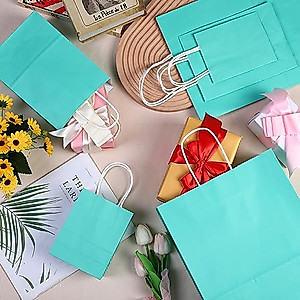 MIMIND 144 Pieces Teal Blue Gift Bags with Handles Assorted Sizes Mint Turquoise Paper Bags Bulk Teal Party Supplies Baby Shower Birthday Wedding Merchandise Bags Retail Shopping Bags Favor Bags