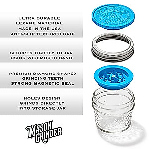 2 Piece Herb Grinder with Holes by Mason Grinder - Large Mouth - 2 Piece Herb Grinder with Holes - Fits on Wide Mason Jars (Jar Not Included)