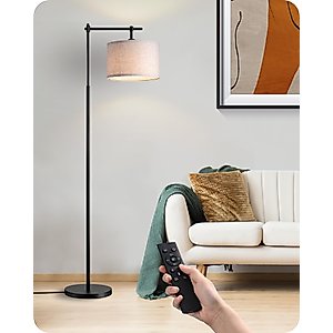 EDISHINE Dimmable Floor Lamp, 5 Color Temperature, Modern Standing Lamp with Remote Control & Beige Shade, E26 Socket, Arc Floor Lamp for Bedroom, Living Room, Office, LED Bulb Included