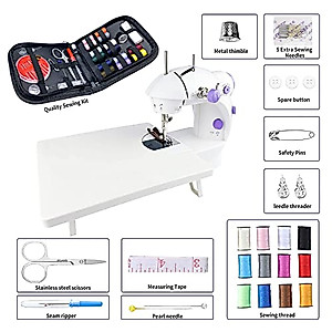 Sewing Machine for Beginners with Extension Table, Adjustable 2-Speed 2-Thread Mini Sewing Machine, Portable Electric Maquina de Coser with Foot Pedal, Perfect for DIY, Ideal Gift for Kids and Adults