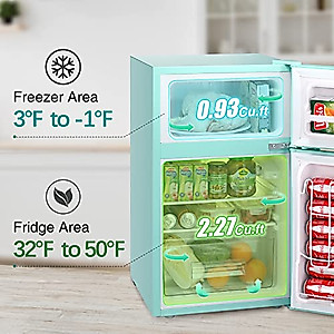 Havato 3.2 Cu.Ft Mini fridge with Freezer, Double Door Compact Refrigerator, Retro Mini Refrigerator for Dorm, Office, Bar, RV, Bedroom, (Green)