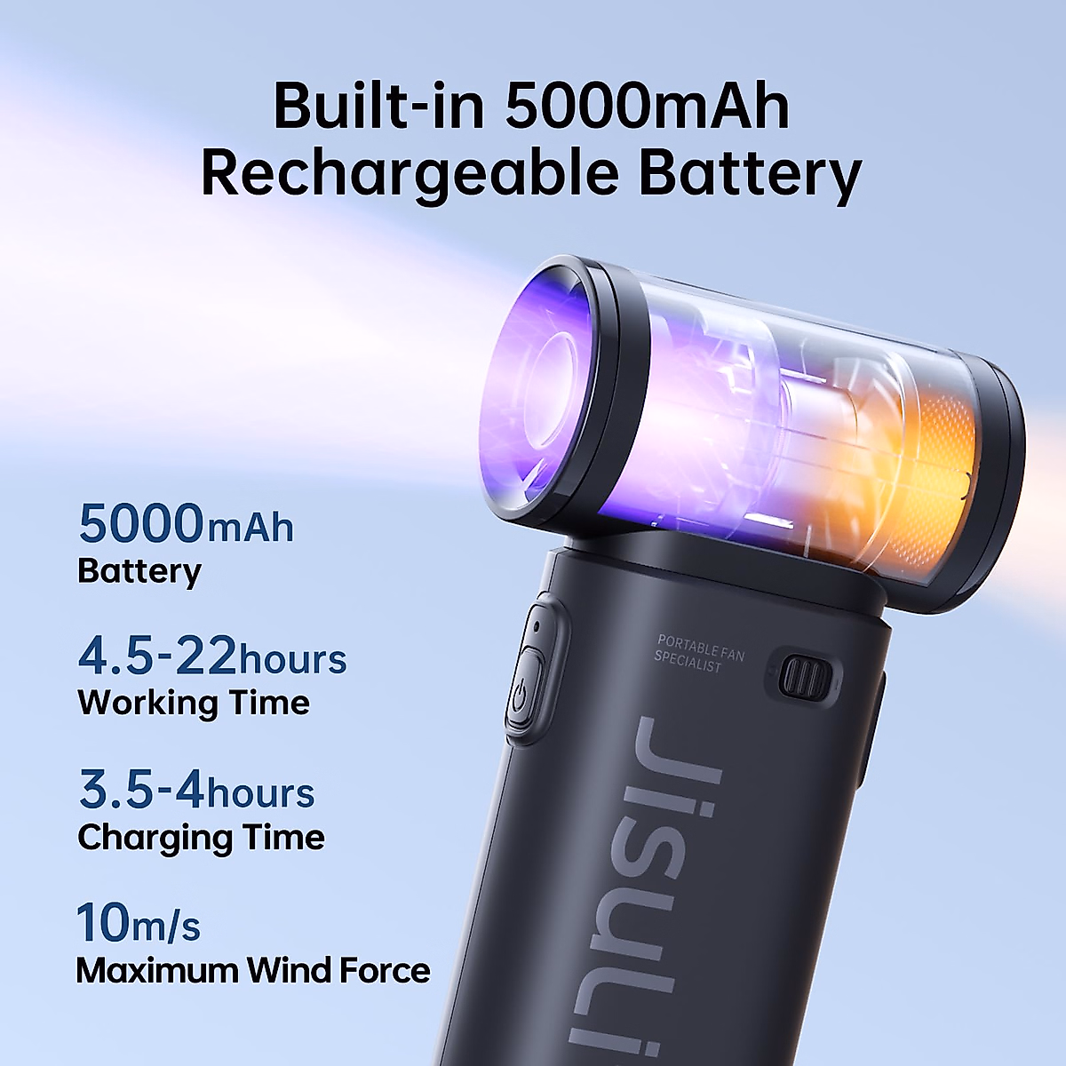 JISULIFE Handheld Fan Life9, Powerful Portable Turbo Fan [22H Max Cooling Time], 40000 RPM Hight Speed, 5000mAh USB Rechargeable Fan Mini Fan with 5 Speeds for Women Men Travel Camping Outdoor Black