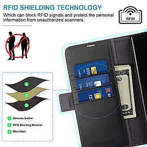 KEZiHOME Galaxy S22 Ultra Case, Genuine Leather [RFID Blocking] Wallet Case Card Slot Flip Magnetic Stand Phone Cover Compatible with Samsung Galaxy S22 Ultra (2022) (Black/Brown)