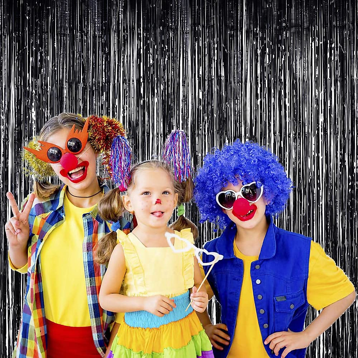 Black Fringe Party Backdrop -6.5x6.5ft, Pack of 2 | LILF Black Foil Fringe Curtain Black Backdrop for Party Birthday Photobooth Props Metallic Black Tinsel Streamers for Graduation Parties Decoration