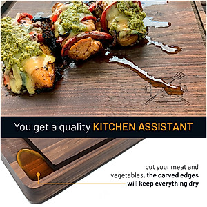 Large Cutting Board Made of Walnut - Wooden Chopping Block Board - Meat Butcher Block Cutting Board - Deep Juice Groove - Perfect Chopping Board for Kitchen BBQ Charcuterie