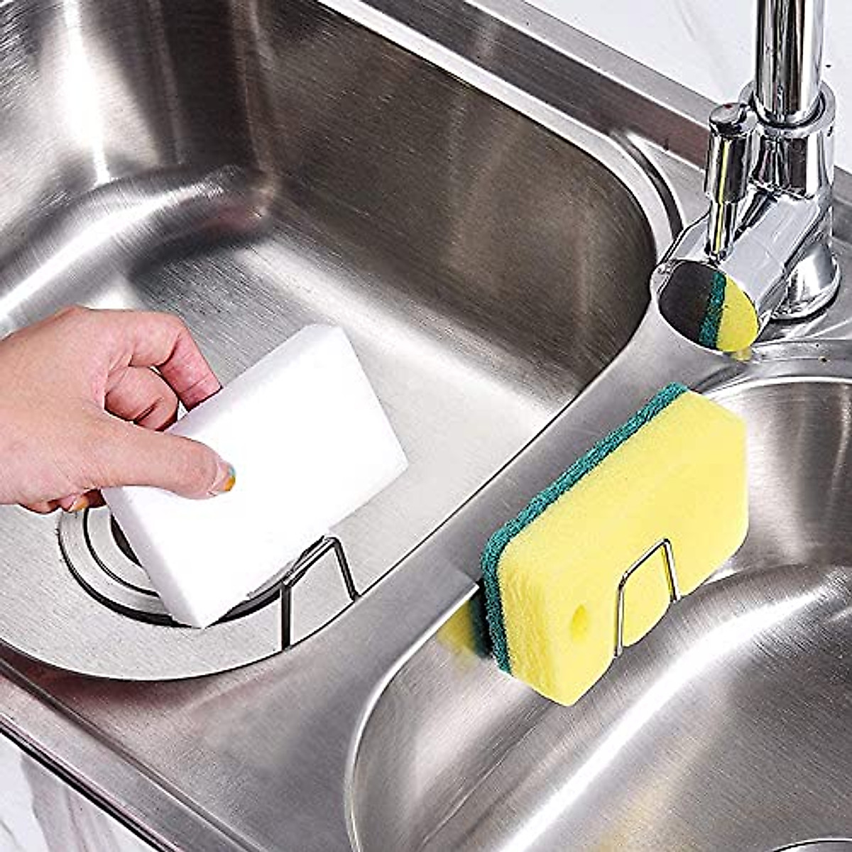 2Pack Adhexitol Sponge Holder for Kitchen Sink, Strong Adhesive Small Sponge Holder Rustproof & Waterproof Kitchen Sink Caddy - Minimal Size Save Sink Space- SUS304 Stainless Steel,Quick Drying