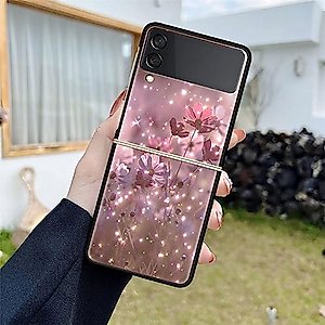 Shiny Pink Cool Case for Samsung Galaxy Z Flip 3 4 5G Black Hard PC Phone Housing Segmented Cover,Z5,for Z flip