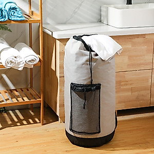 Berlune 6 Pcs Large Laundry Backpack Laundry Bag with Adjustable Shoulder Straps and Mesh Pocket Dirty Clothes Bag with Drawstring Closure Waterproof Hamper Bag for College Travel, Grey