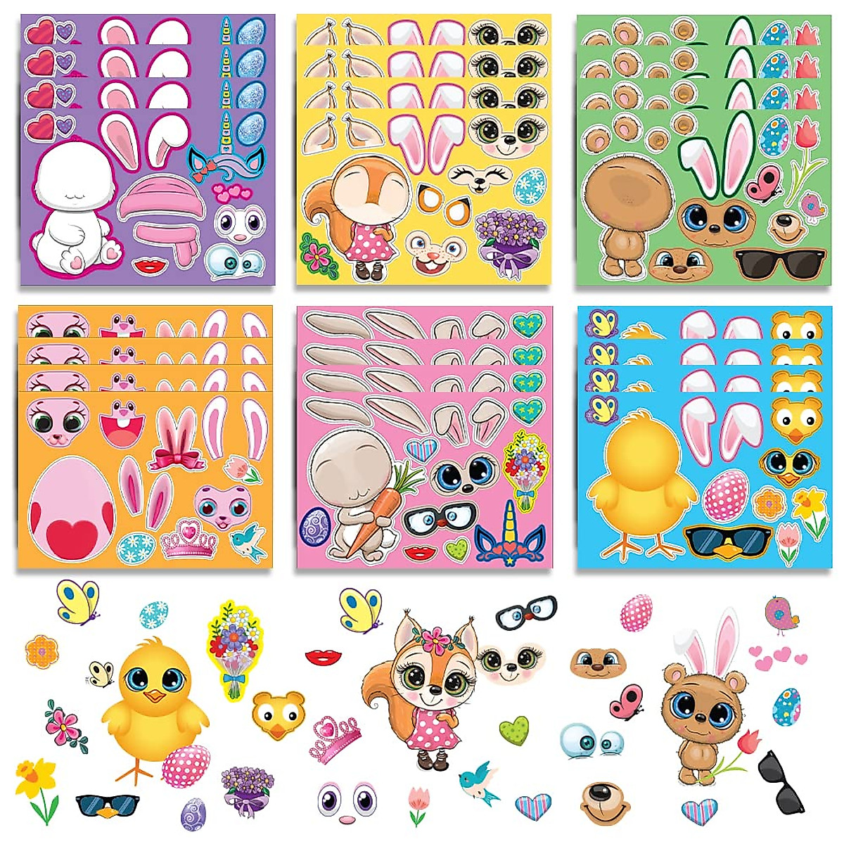 Artcreativity Easter Make Your Own Stickers, Bulk Easter Stickers for Kids (96 Sticker Sheets) with 6 Designs, Easter Basket Stuffers, Easter Egg Stickers and Bunny Stickers, Easter Crafts for Kids
