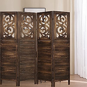 ECOMEX Cutout Room Divider,4 Panel Freestanding Room Divider Screen,Folding Privacy Wall for Bedroom Bathroom Dinning Room Office The Study (Wood,Brown)