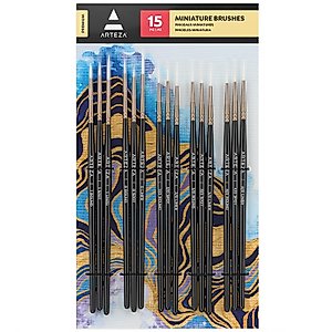 ARTEZA Detail Paint Brushes, Set of 15, Fine Detail Brush Set for Miniature Models and Canvases