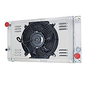 OzCoolingParts 3 Row Core All Aluminum Radiator + 10" Fan w/Louver Shroud + Thermostat/Relay Wire Kit for 1983-1991 1990 Porsche 944 S2 2.5L 2.7L 3.0L l4 MT