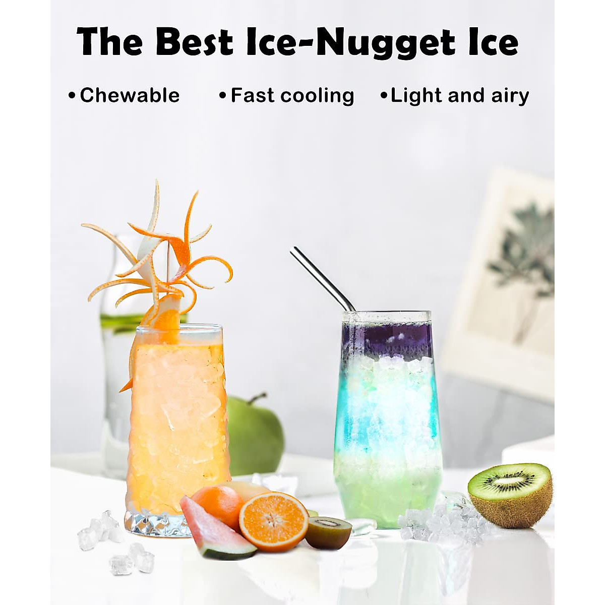 COWSAR Nugget Ice Maker Countertop, Chewable Pebble Ice 34Lbs Per Day, Crunchy Pellet Ice Cubes Maker Machine with Self Cleaning, Compact Portable Design for Home/Kitchen/RV/Office