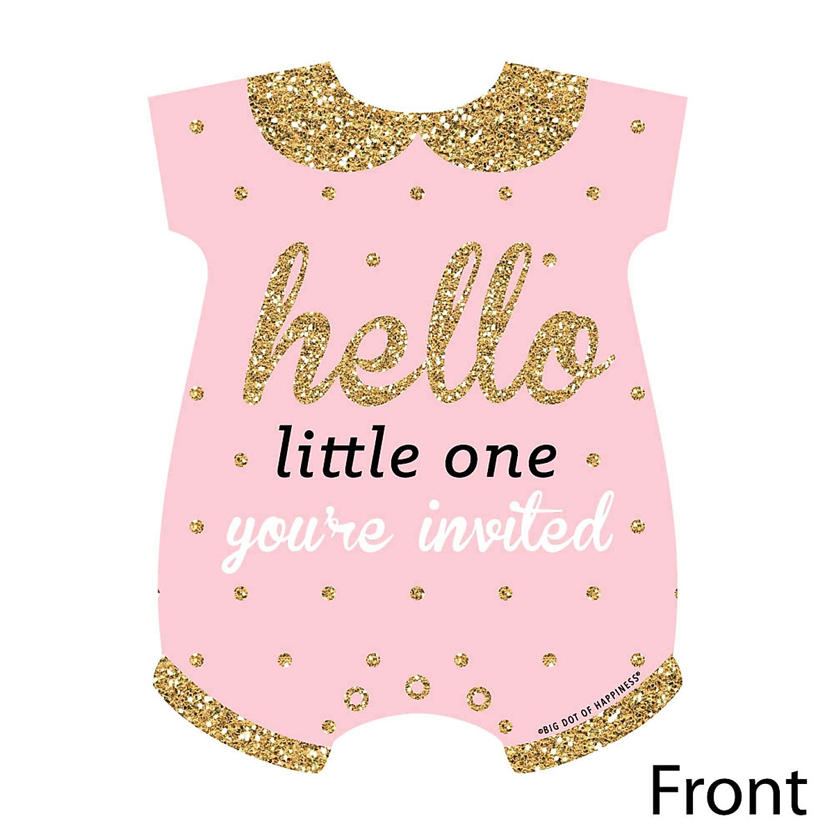 Big Dot of Happiness Hello Little One - Pink and Gold - Shaped Fill-In Invitations - Girl Baby Shower Invitation Cards with Envelopes - Set of 12