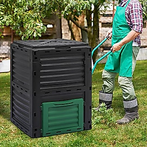 MoNiBloom 80 Gallon Large Compost Bin, BPA Free Outdoor Composting Tumblers for Garden Patio, All-Season Fast Working Rotating Chamber Composters for Garden Patio w/Sliding Door